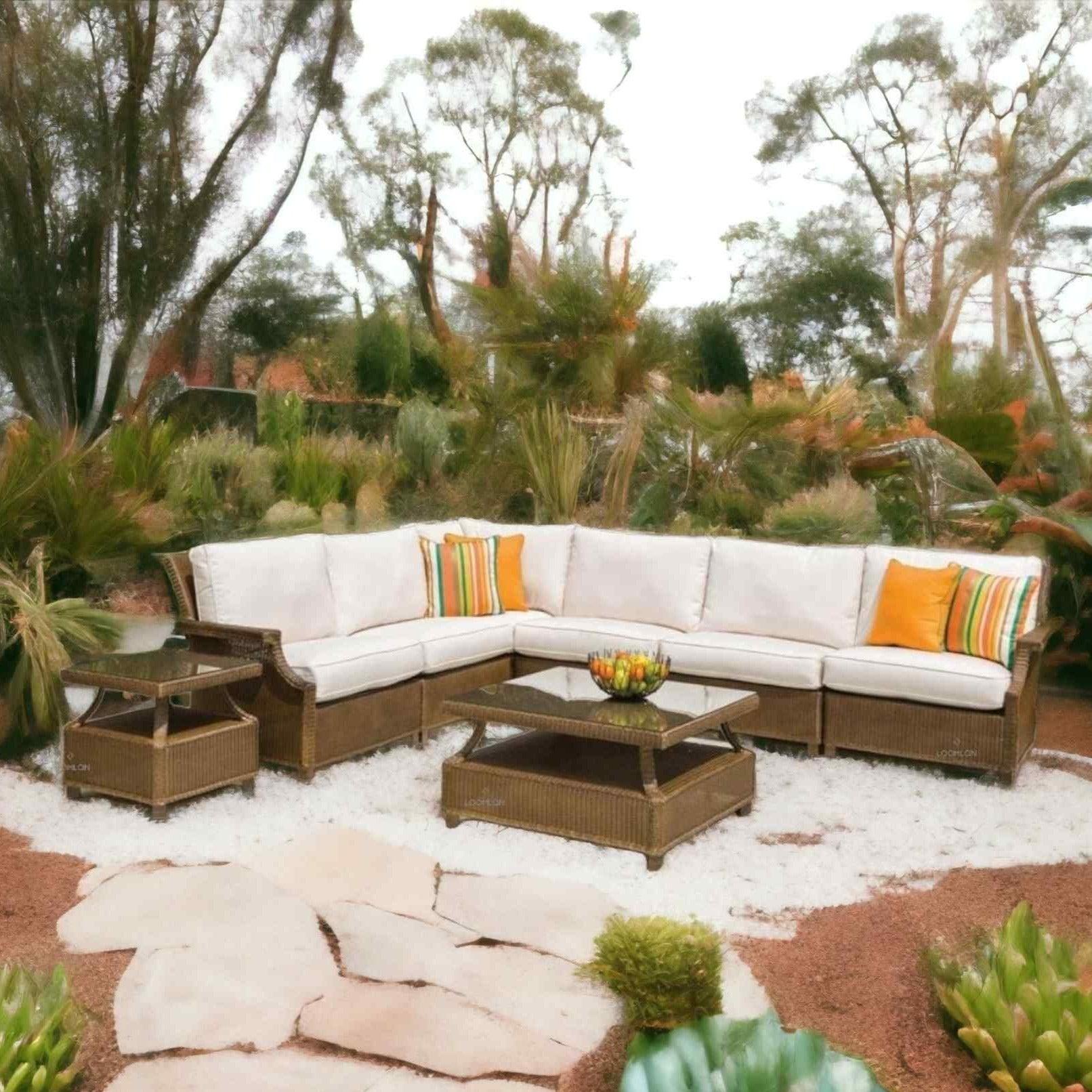 Hamptons Outdoor Wicker L-Shaped Sectional With Tables – Uptown Sebastian